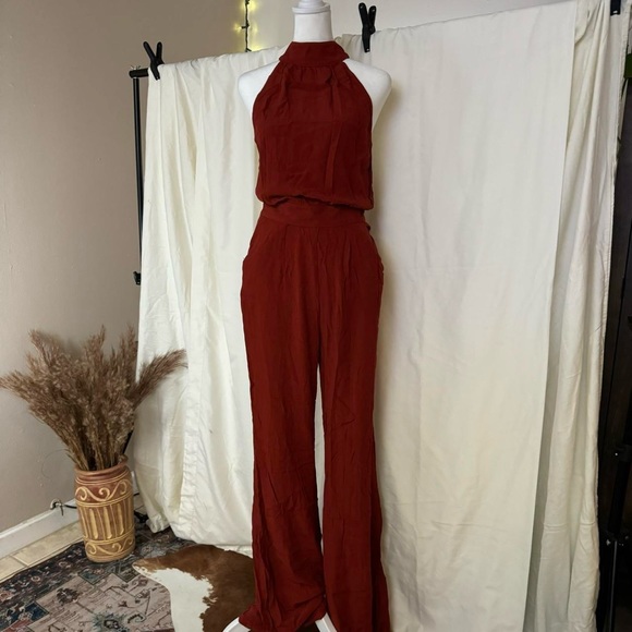 Pants & Jumpsuits | Nwt Flynn Skye Rust Red Halter Full Body Jumpsuit ...